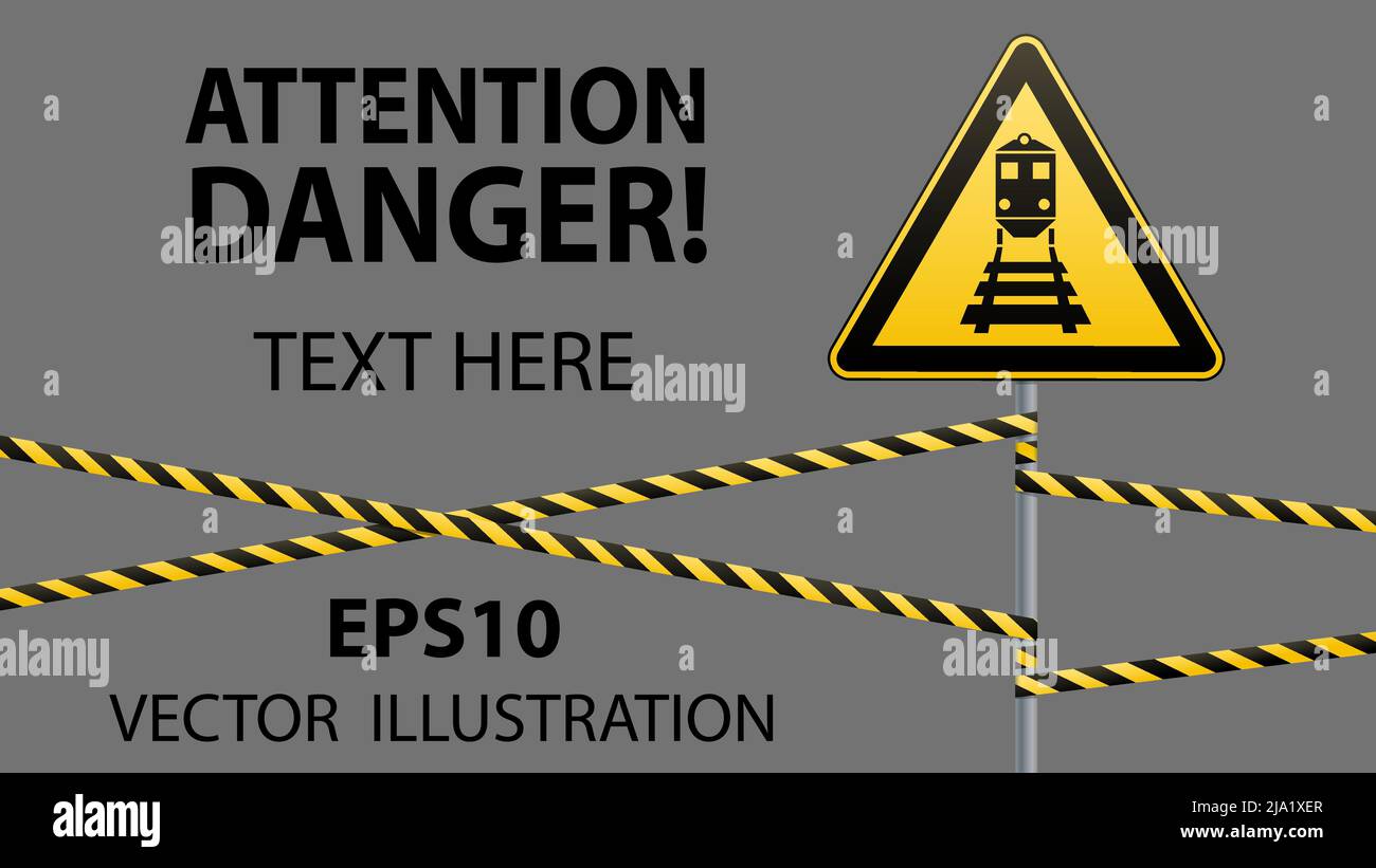 Caution - danger Warning sign safety. Beware of train. yellow triangle ...