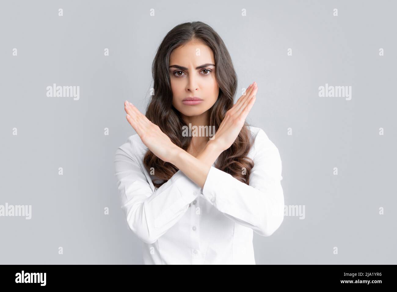 Negative woman crossed hands show no decline forbidden rule isolated ...