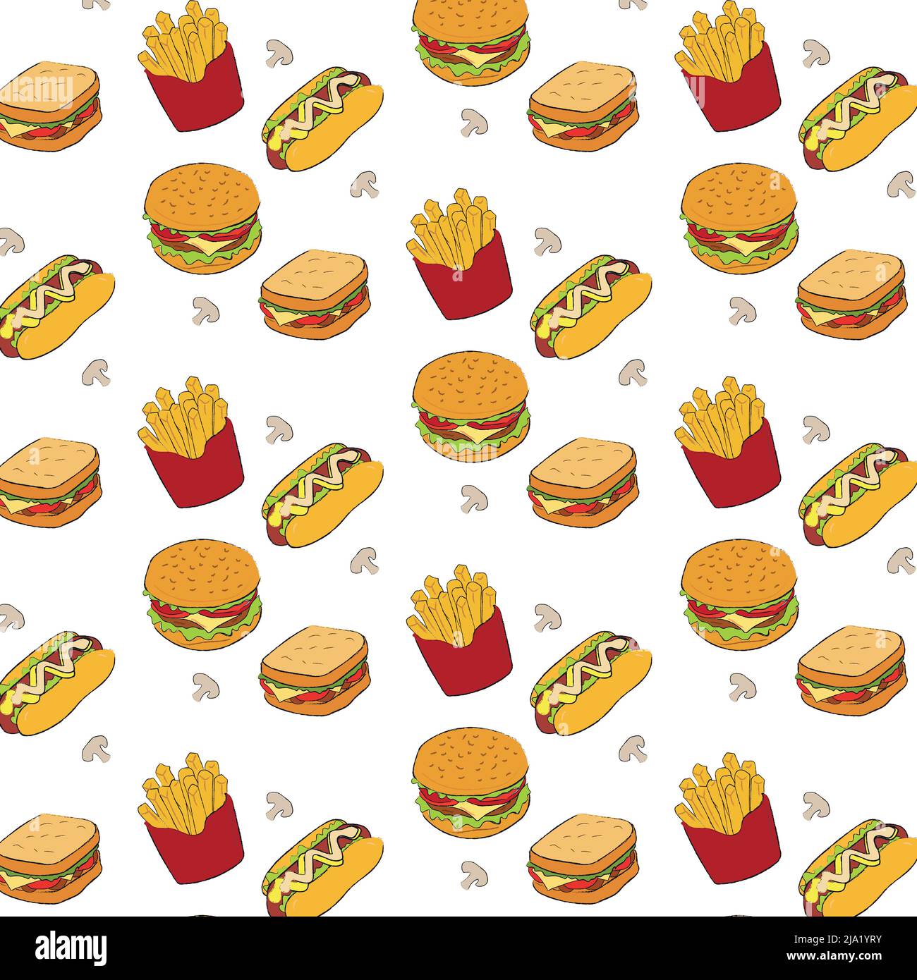 fast food seamless pattern . hamburgers, French fries, hot dogs,pizzas ...