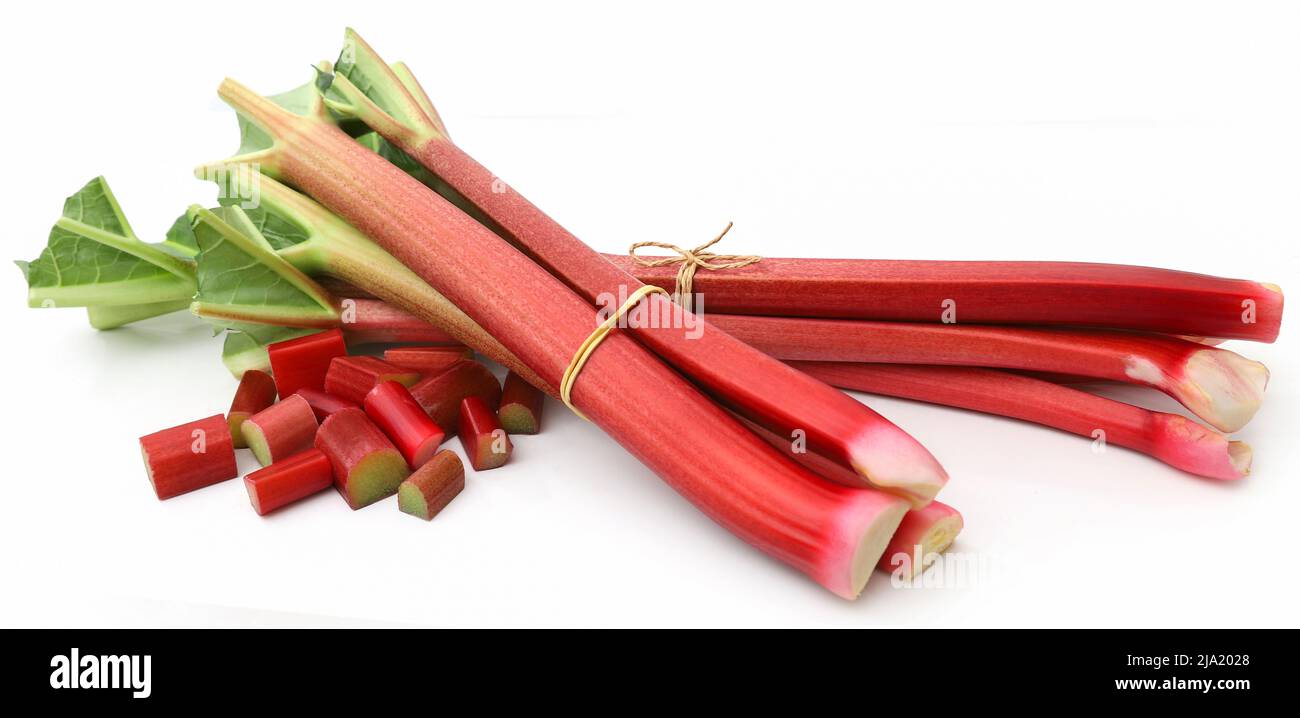 Fresh rhubarb over white background Stock Photo - Alamy