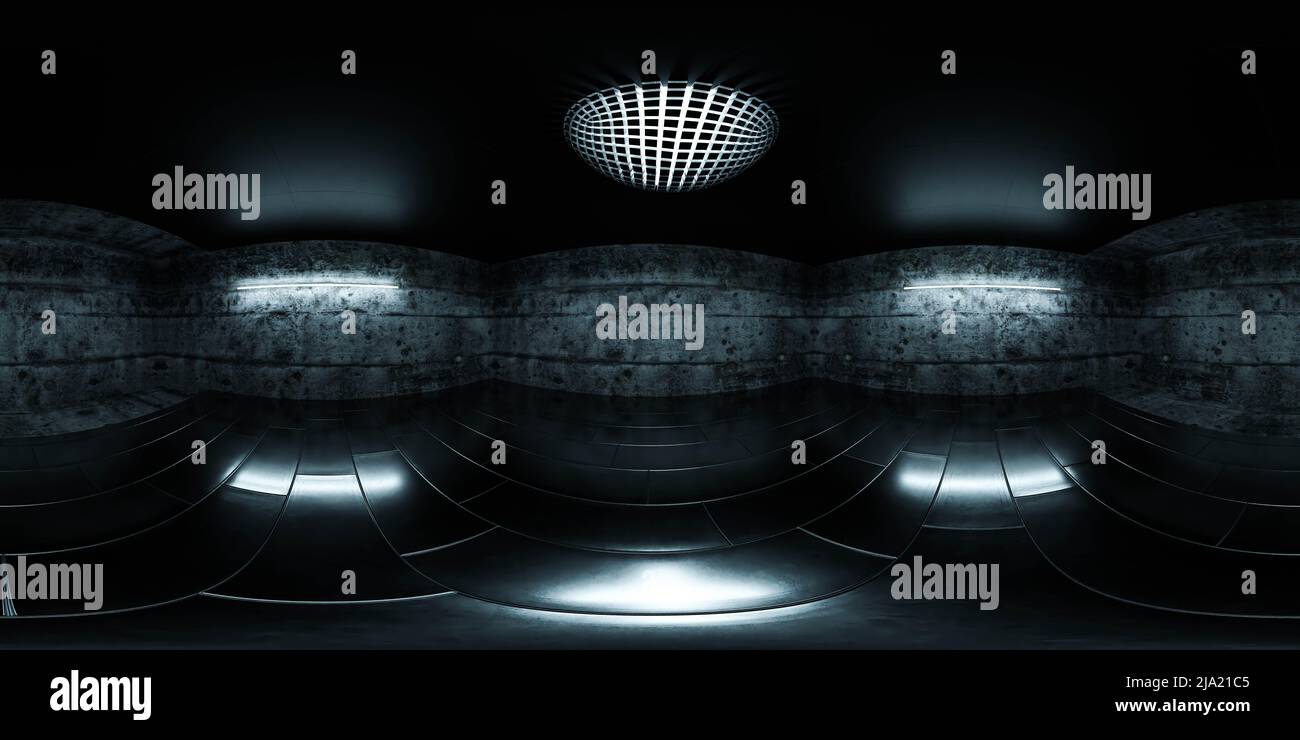 360 degree full panorama environment map of dark concrete cellar ...