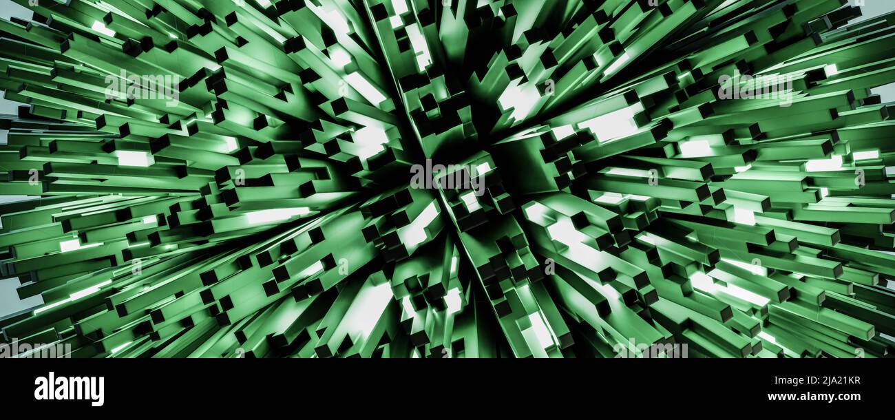 abstract geometric cube object visualization with green lighting and ...