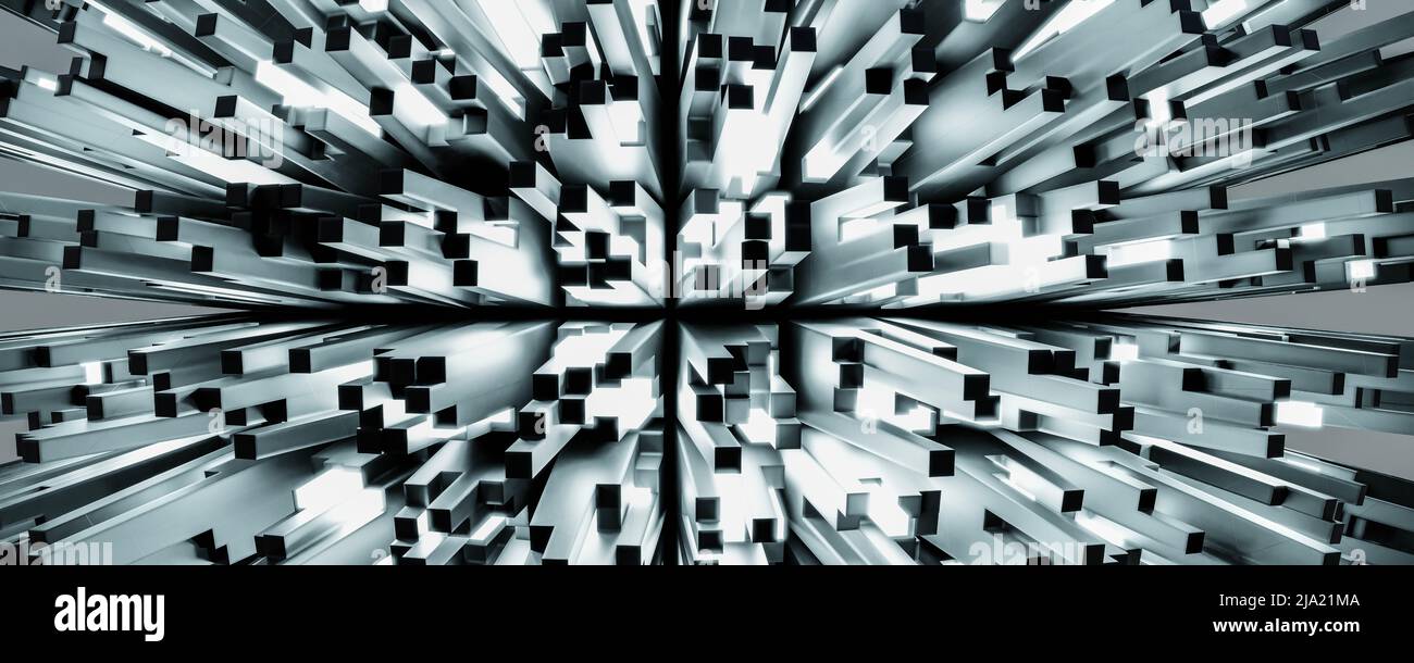 abstract geometric cube object visualization with blue lighting and ...