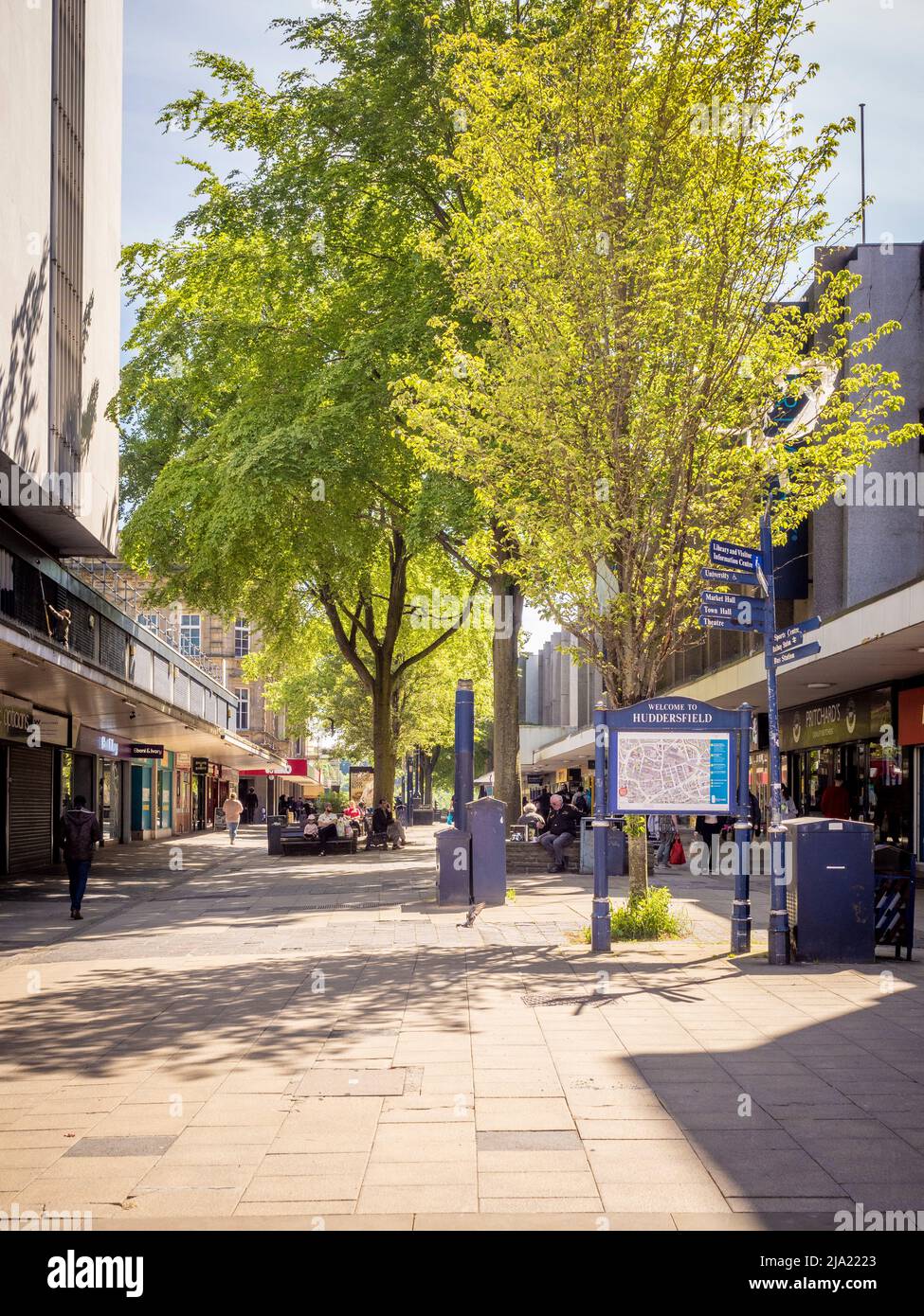 Huddersfield's pedestrianised New Street on a bright sunny day. West ...