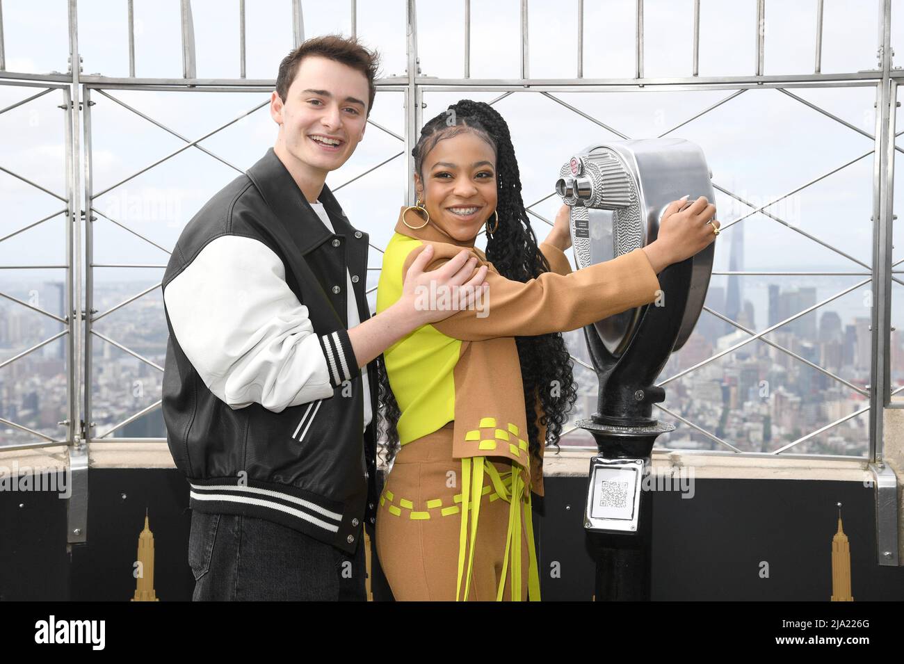 (L-R) Noah Schnapp and Priah Ferguson of the Stranger Things cast visit ...