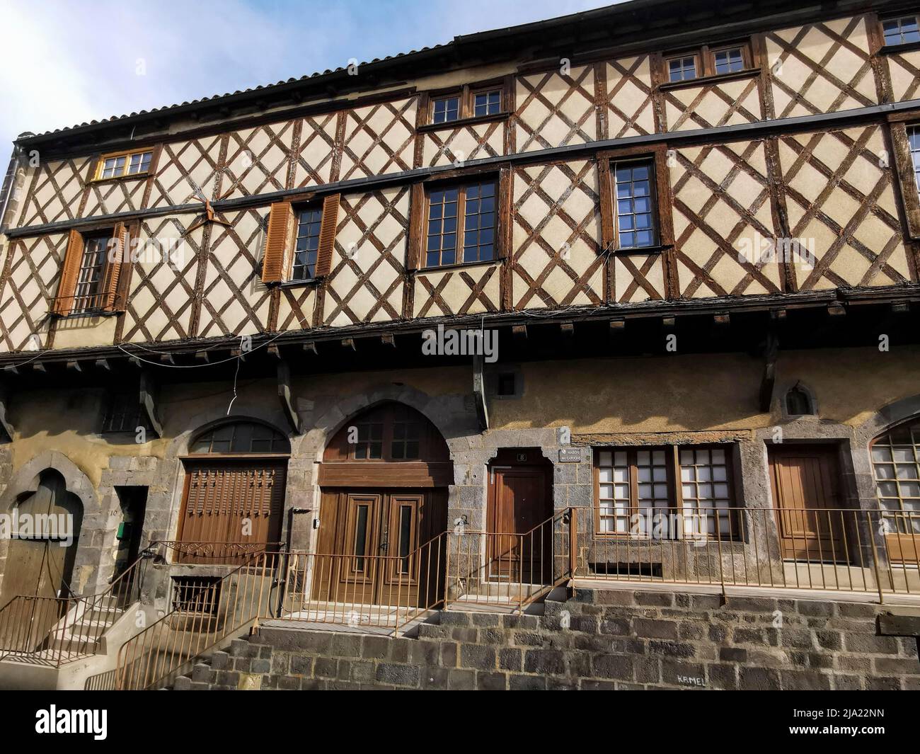 Montferrand city, facade of a half-timbered house in the medieval ...