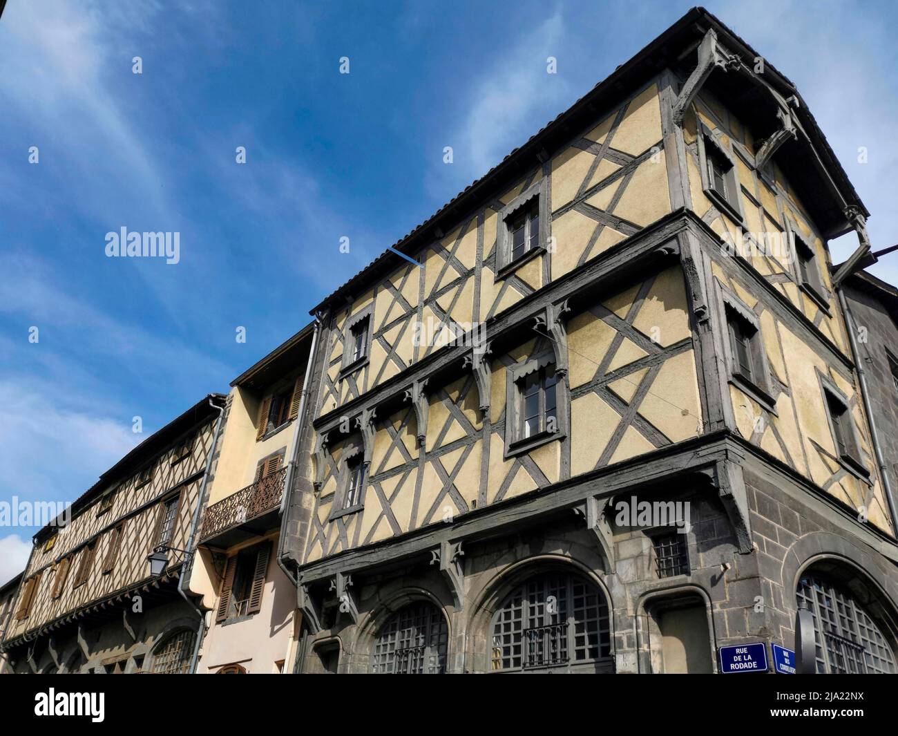 Montferrand city, facade of a half-timbered house in the medieval ...