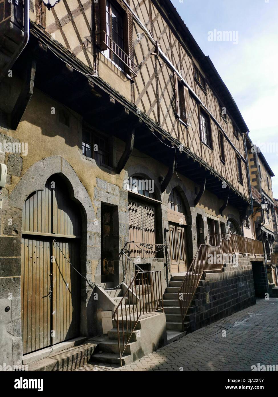 Montferrand city, facade of a half-timbered house in the medieval ...