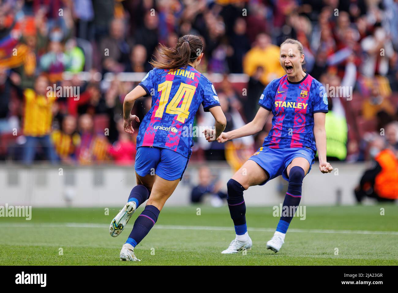 BARCELONA - APR 22: Aitana Bonmati celebrates after scoring a goal ...