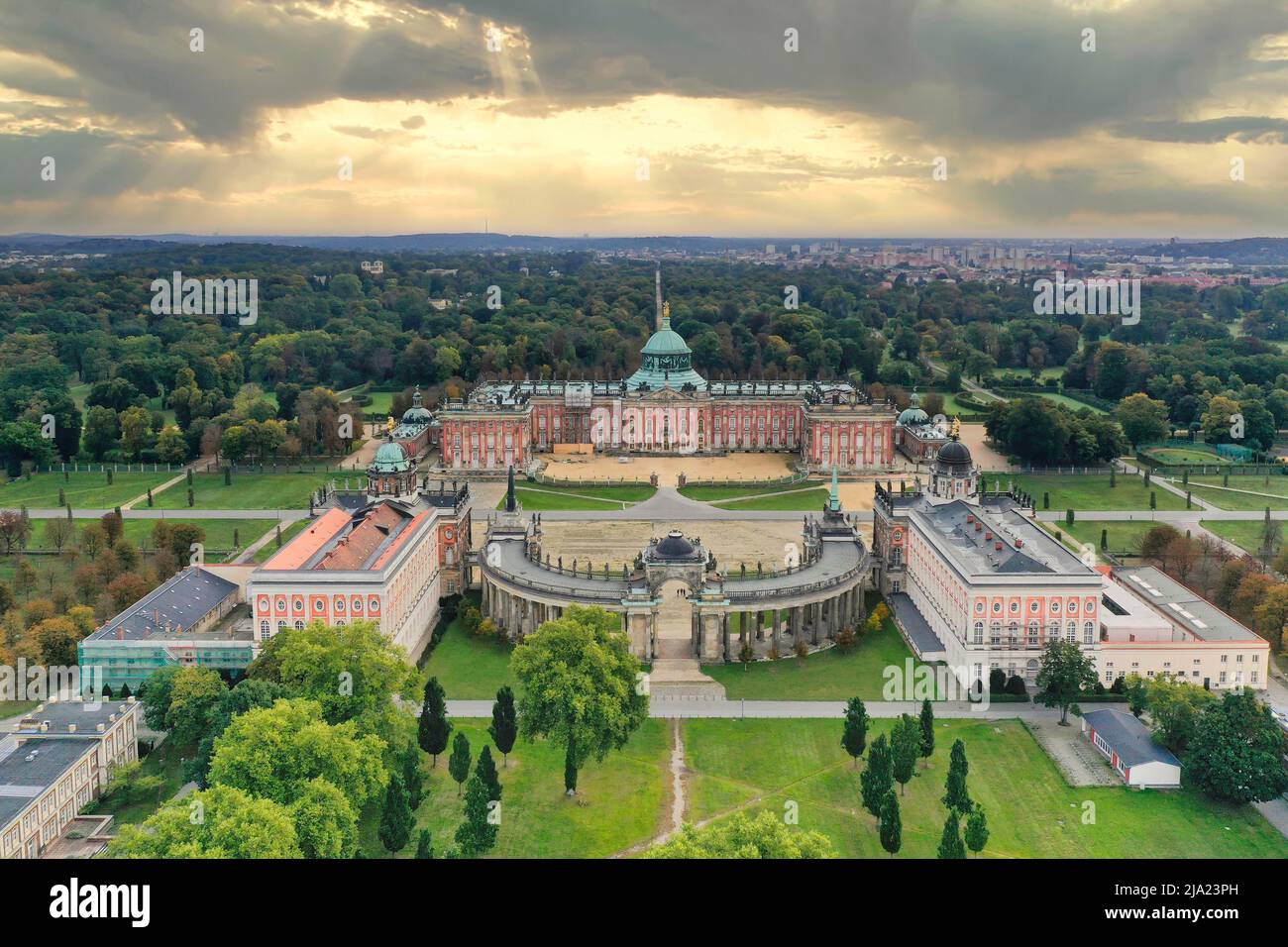 Drone shot, drone photo of the University of Potsdam, the New Palace ...