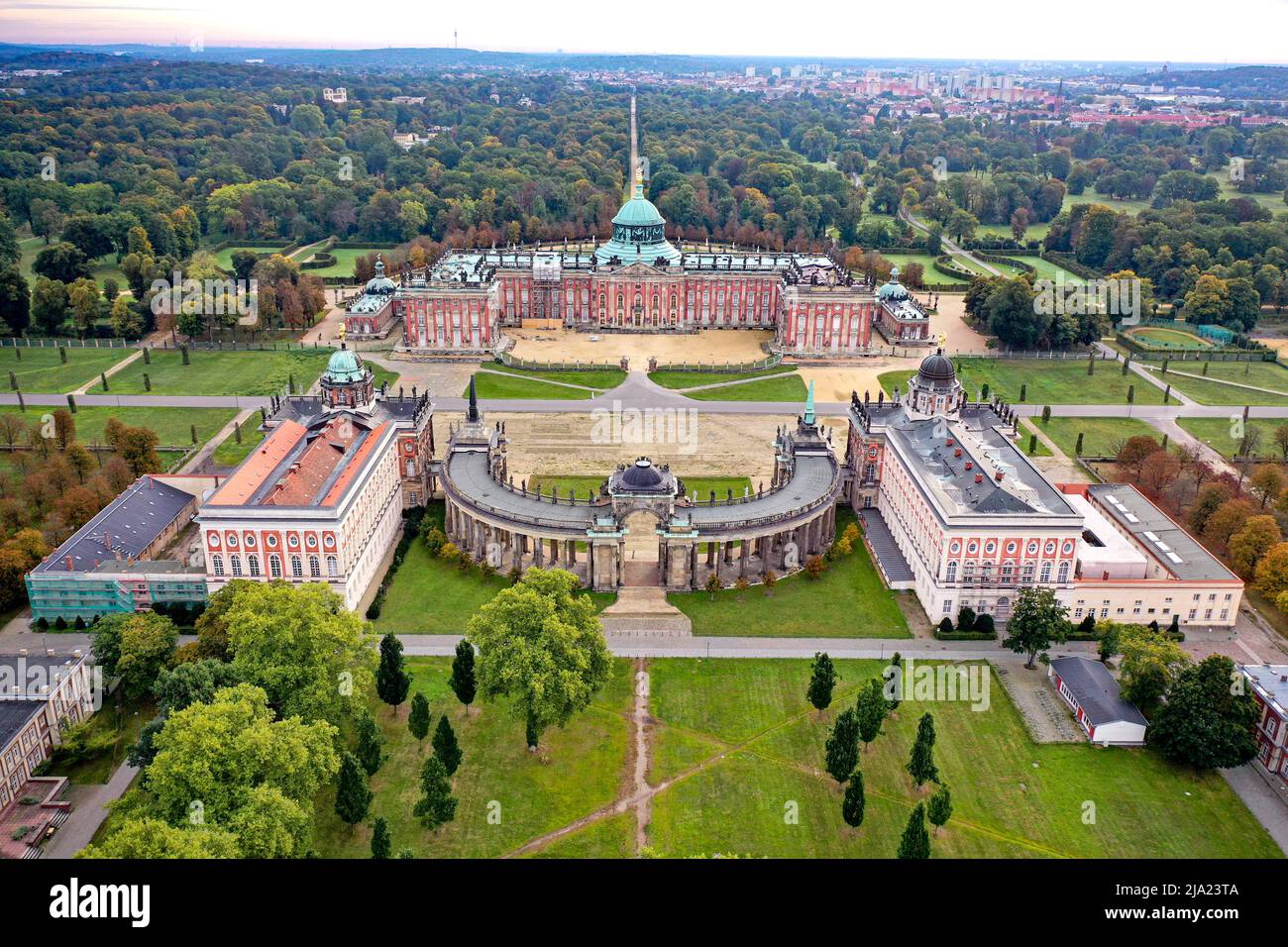 Drone shot, drone photo of the University of Potsdam, the New Palace ...