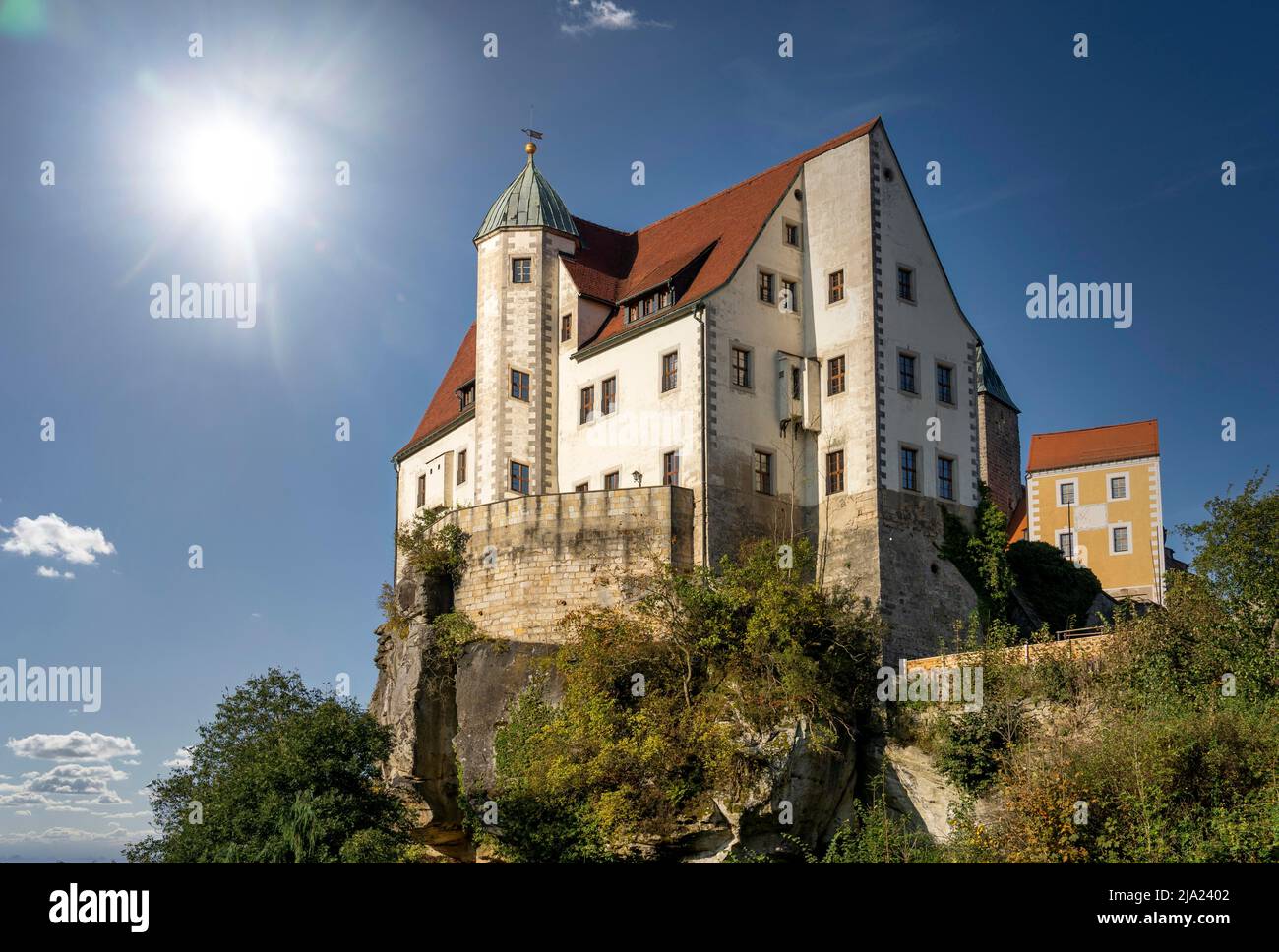 Historic Hohnstein Castle in Saxon Switzerland, blue sky, sun, Saxony ...