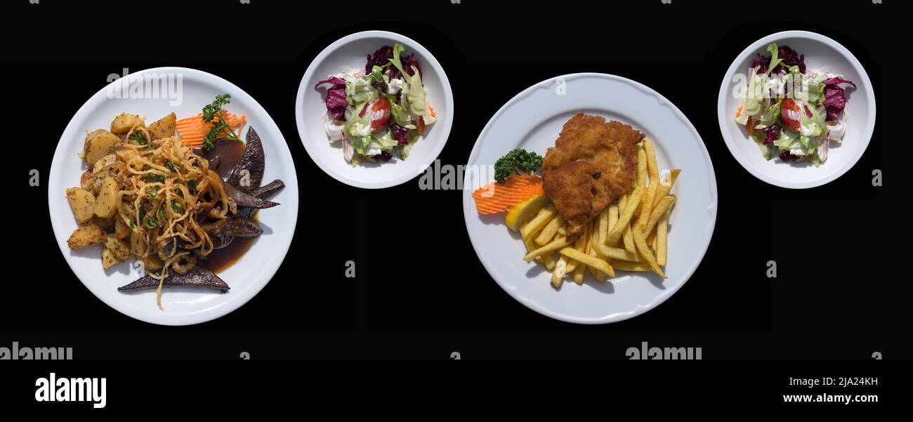 Roasted pork liver with fried onions and fried potatoesin, Schnitzel ...