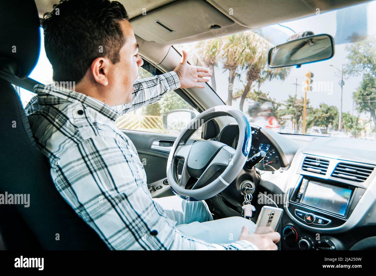 Stressed driver man yelling at other driver, Impatient driver yelling ...