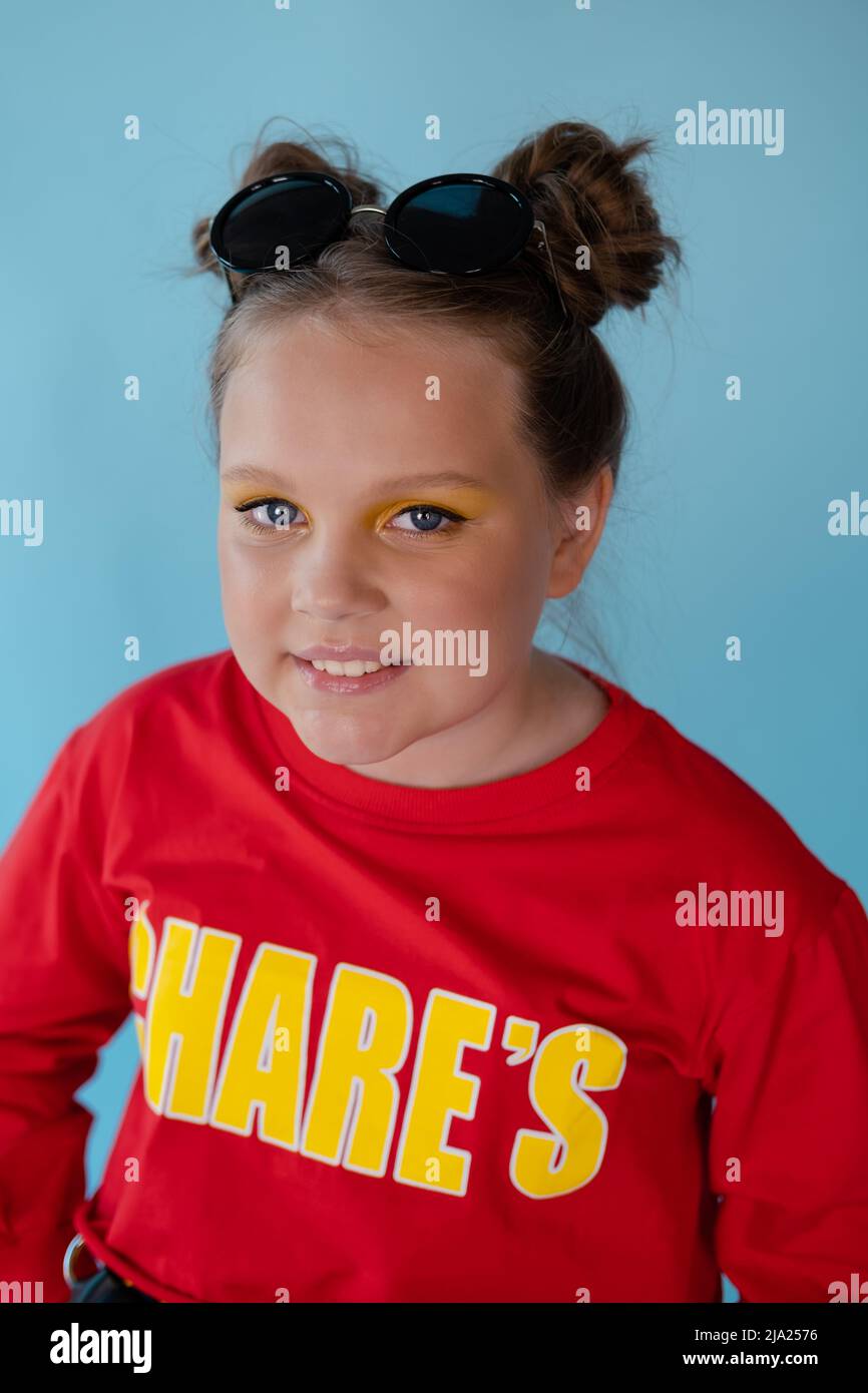 beauty portrait of stylish teenage girl in fashionable bright clothes ...