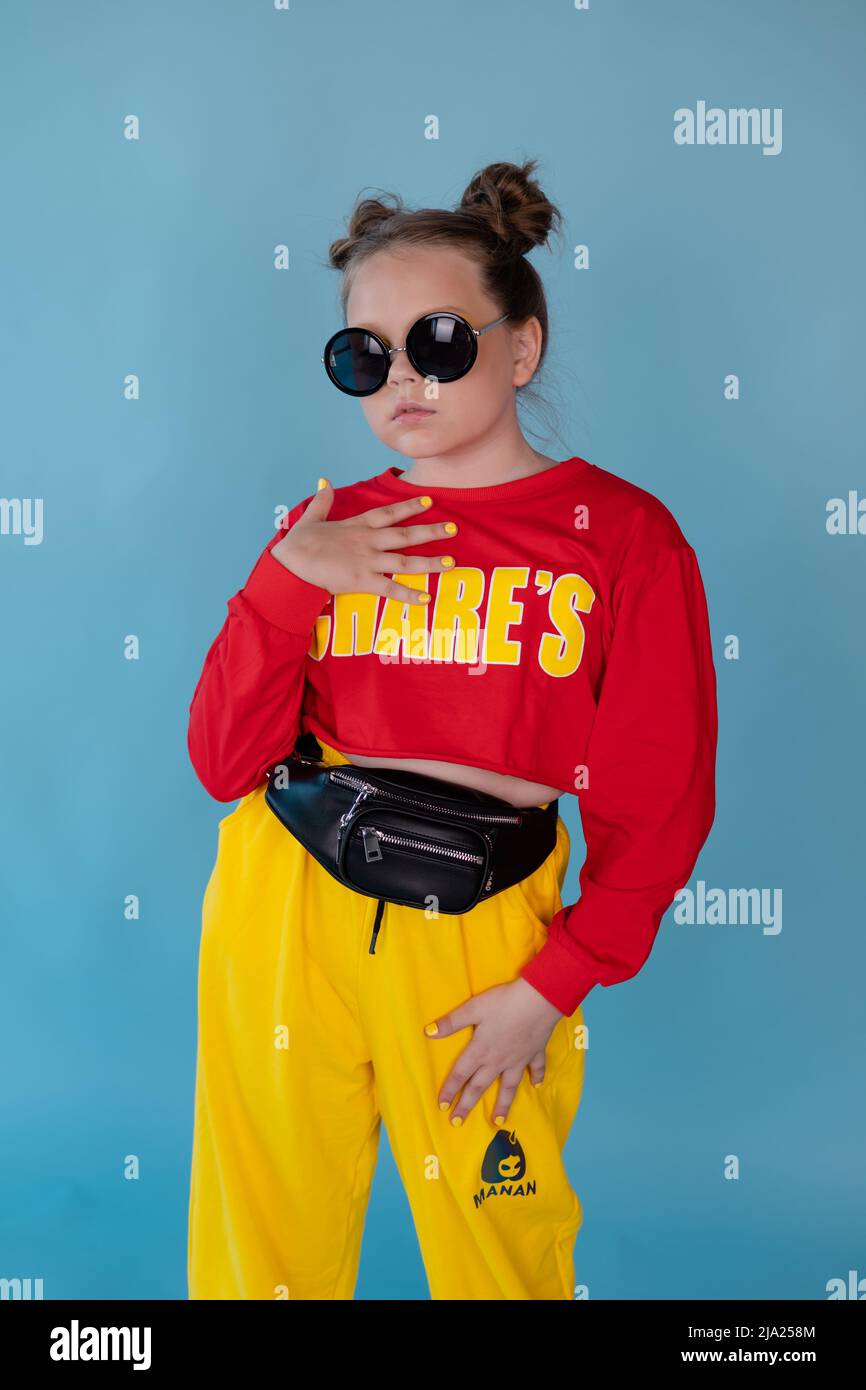beauty portrait of stylish teenage girl in fashionable bright clothes ...