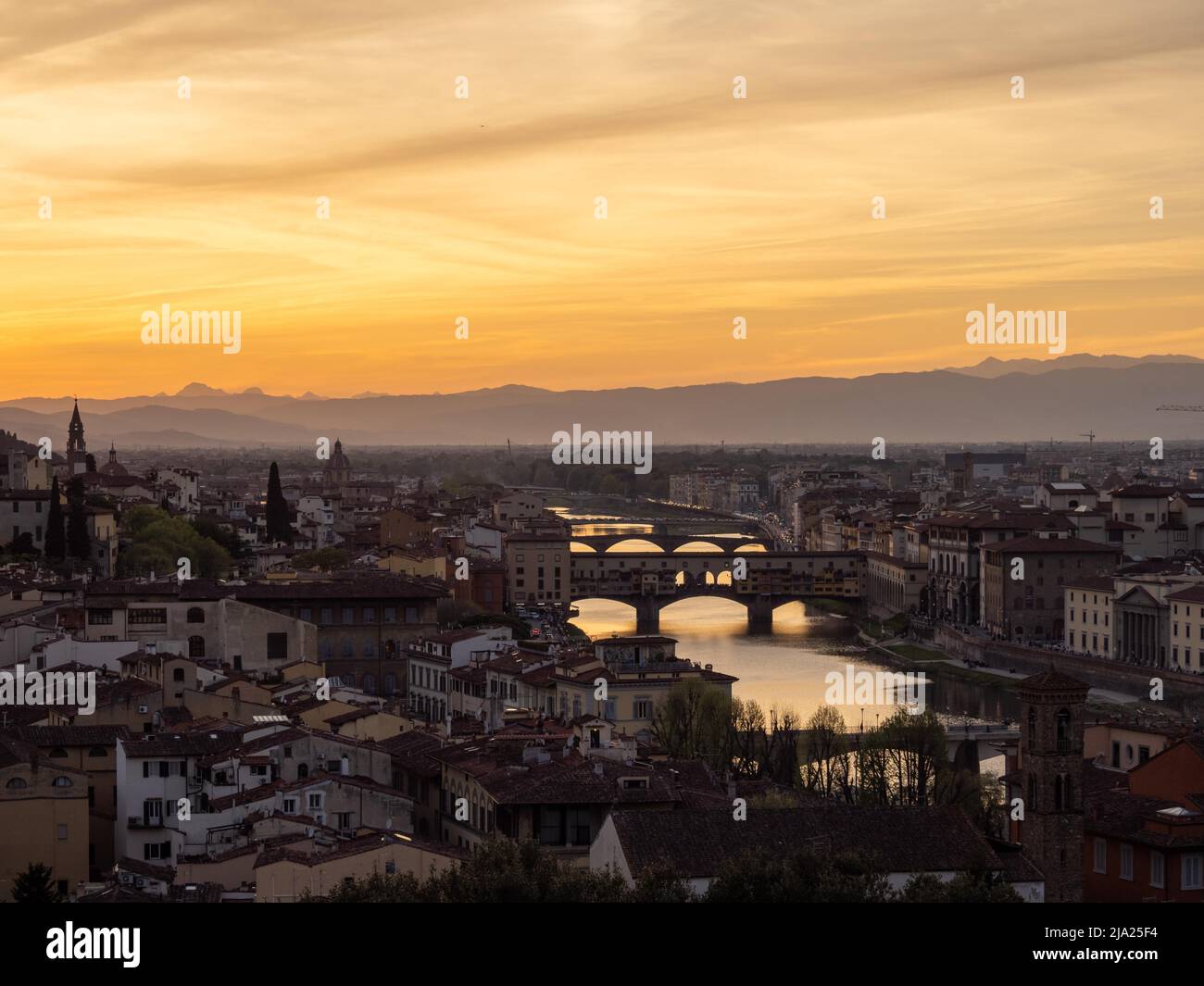 View of Florence in front of sunset from Piazzale Michelangelo ...