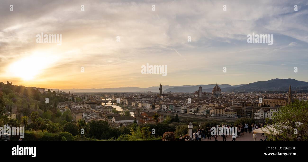 View of Florence in front of sunset from Piazzale Michelangelo ...