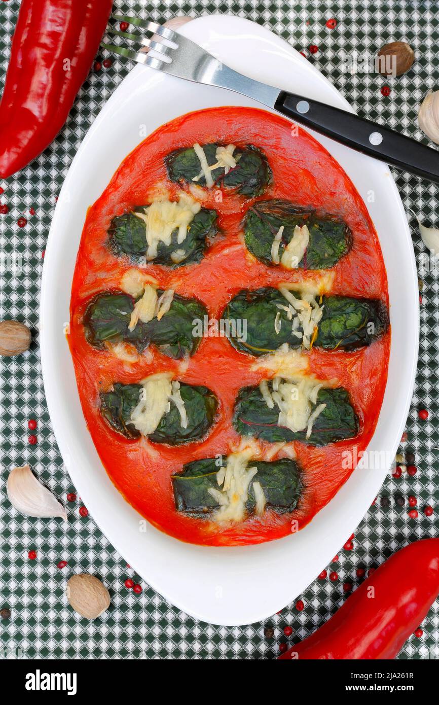 Swabian cuisine, Bietigheim leaf frogs in paprika sauce, sauce, chard ...