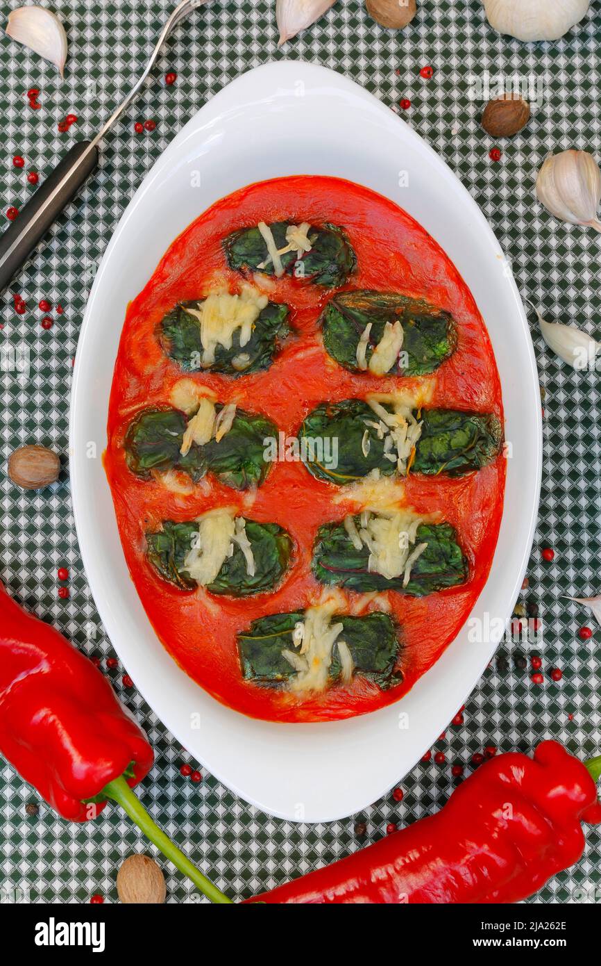 Swabian cuisine, Bietigheim leaf frogs in paprika sauce, sauce, chard ...