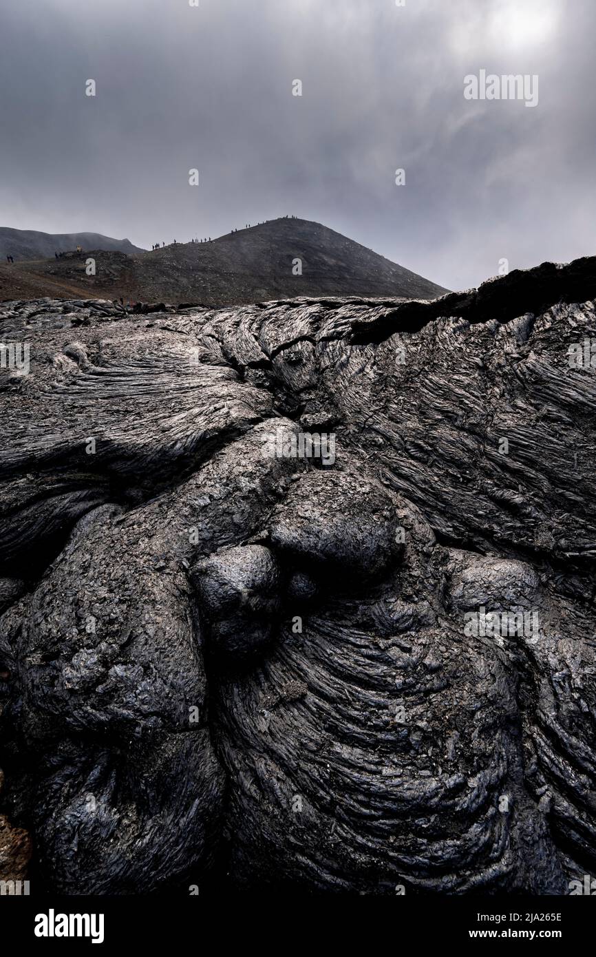 Petrified lava, volcanic rock in bizarre shapes, lava field, volcanic ...