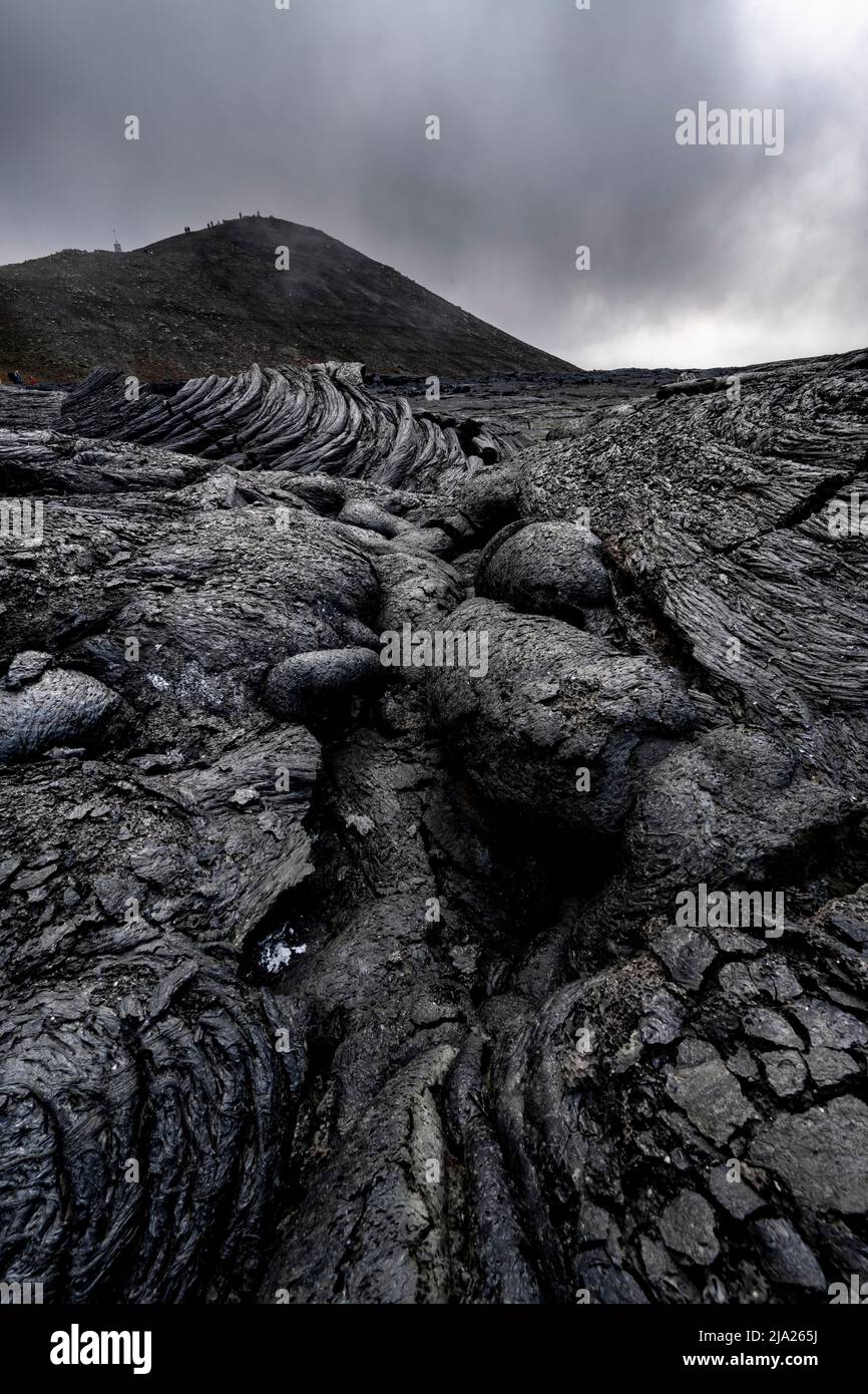 Petrified lava, volcanic rock in bizarre shapes, lava field, volcanic ...