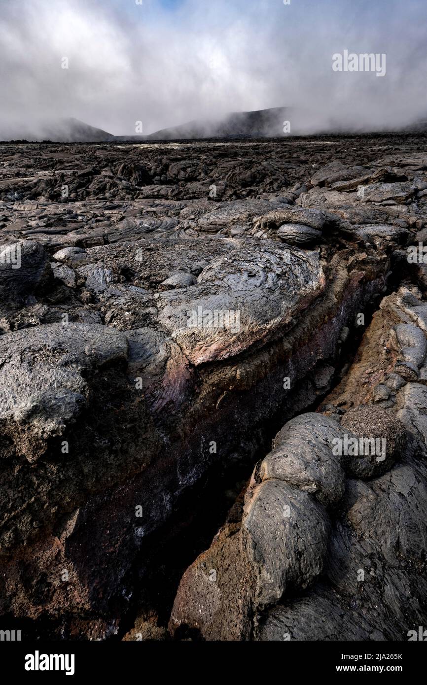 Petrified lava, volcanic rock in bizarre shapes, lava field, volcanic ...