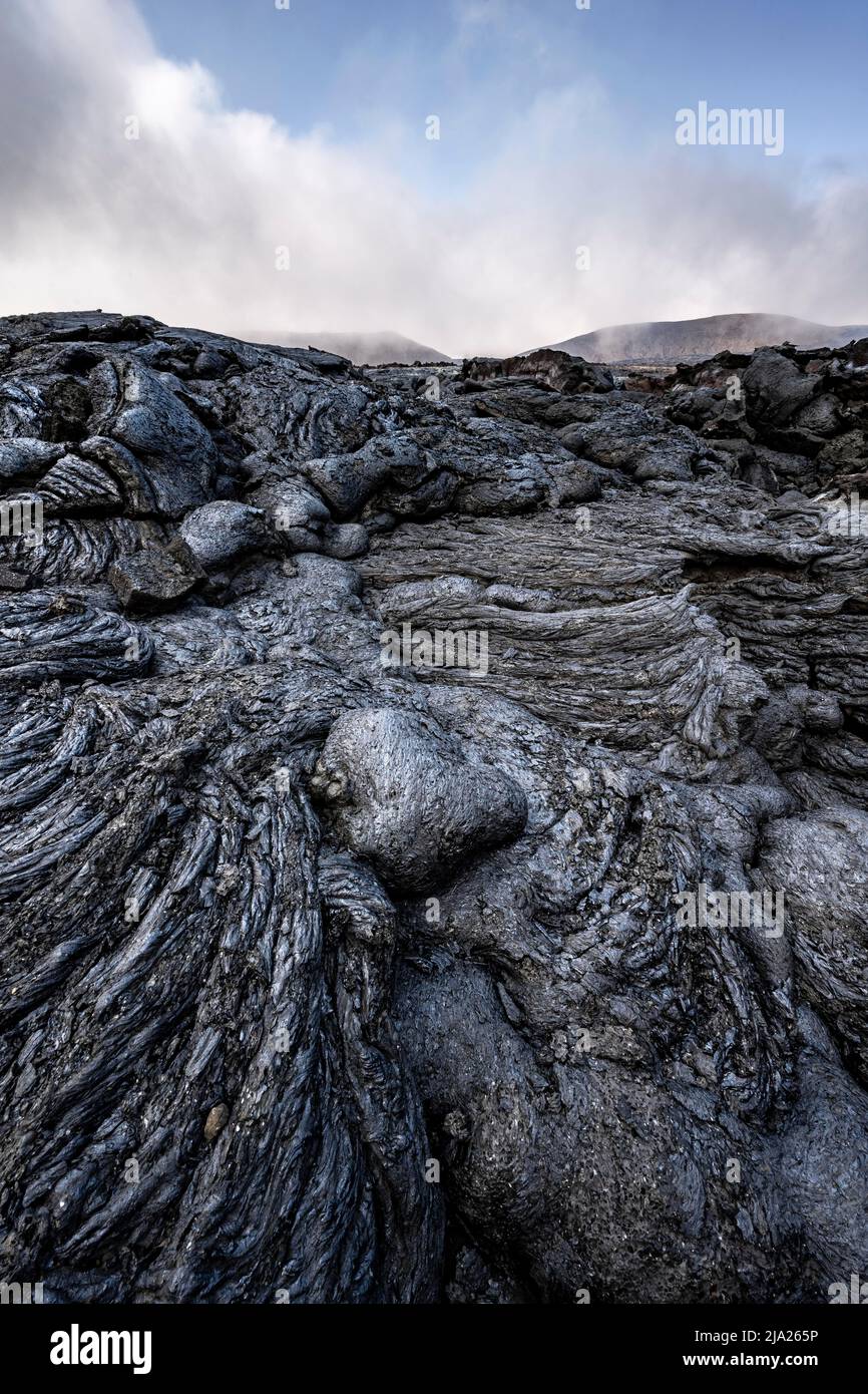 Petrified lava, volcanic rock in bizarre shapes, lava field, volcanic ...