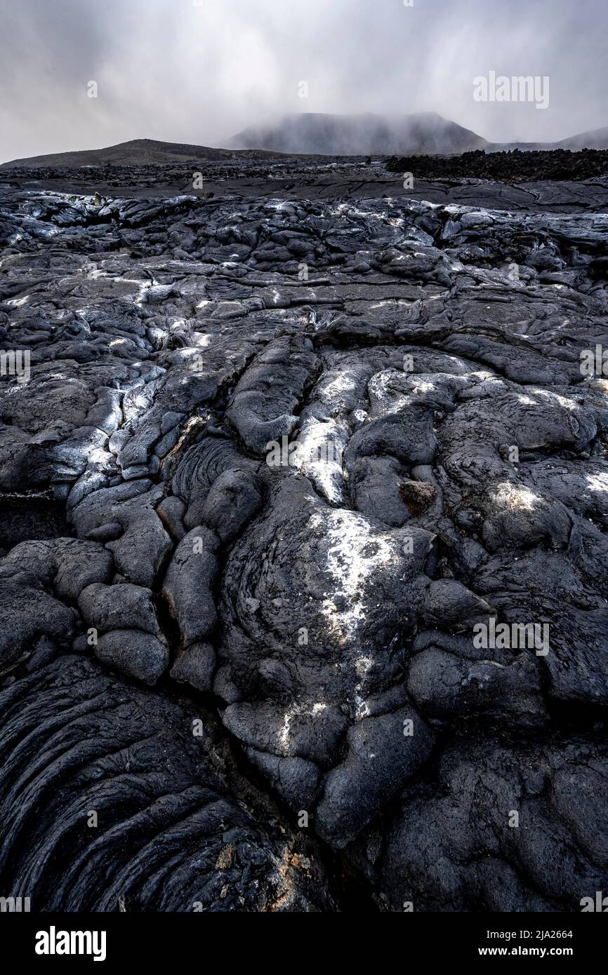 Petrified lava, volcanic rock in bizarre shapes, lava field, volcanic ...