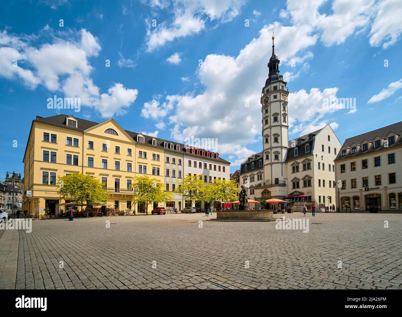 Market square with Renaissance town hall, and market fountain, Gera ...