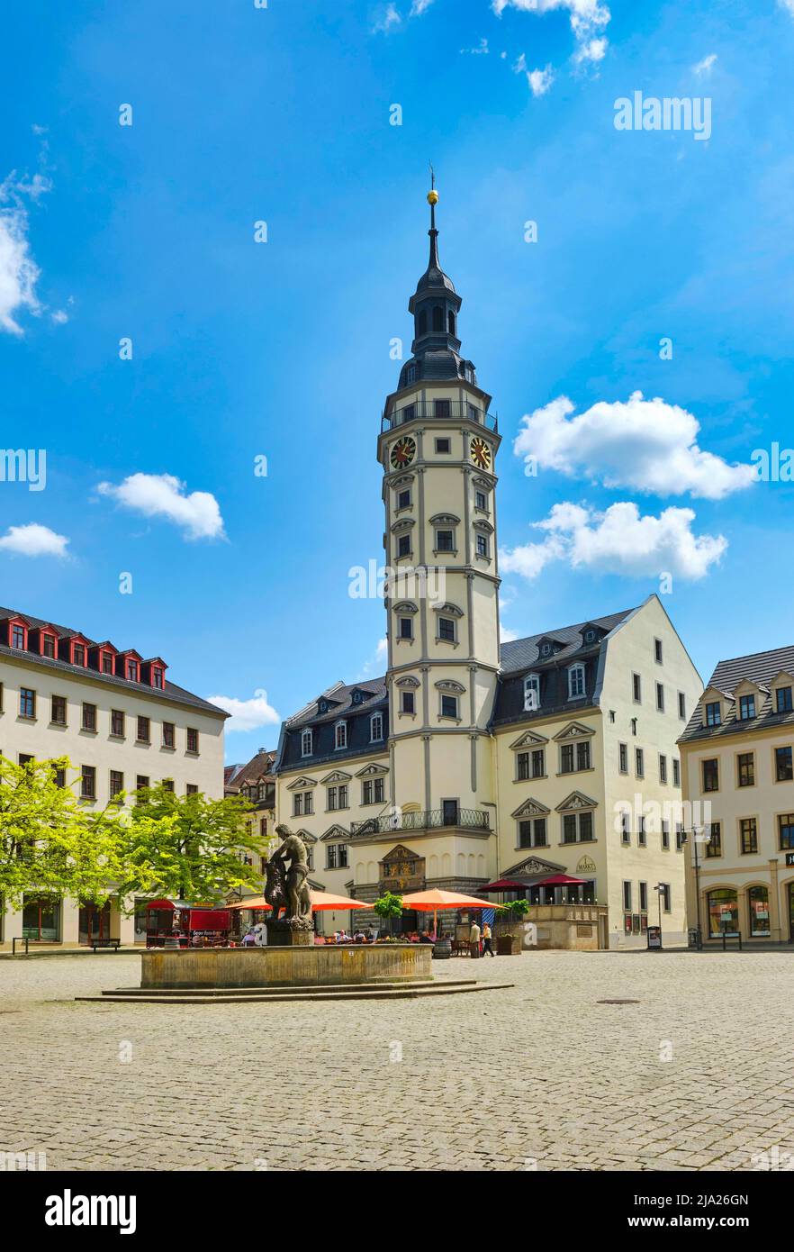 Market square with Renaissance town hall, and market fountain, Gera ...