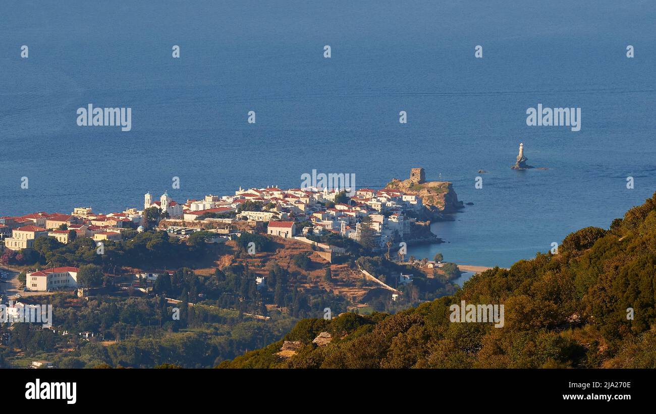 View of Chora, View of Andros, Lighthouse, Fortress, Monastery, Moni ...