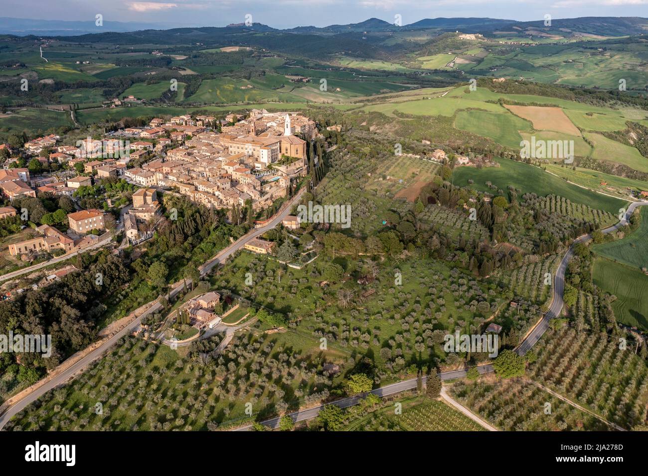 Aerial view, Pienza, aerial view, Val d'Orcia, Orcia Valley, UNESCO ...