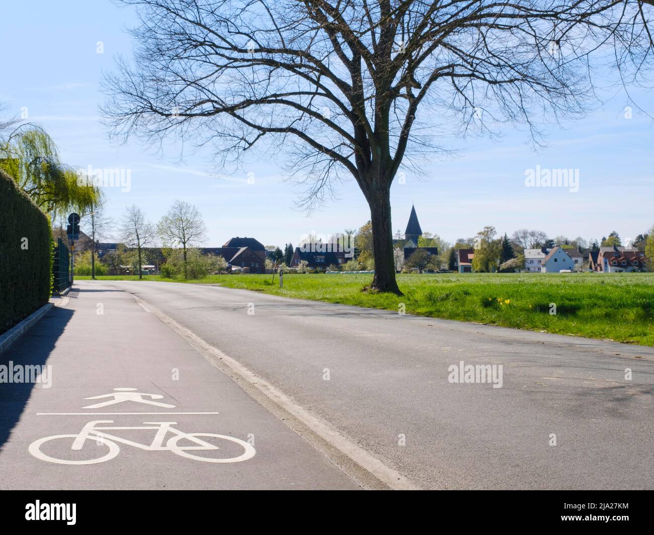 Shared pavement and cycle path, pictogram on asphalt, North Rhine ...