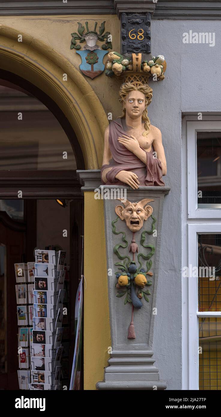 Female Renaissance figure on an entrance portal from 1568, Lueneburg ...