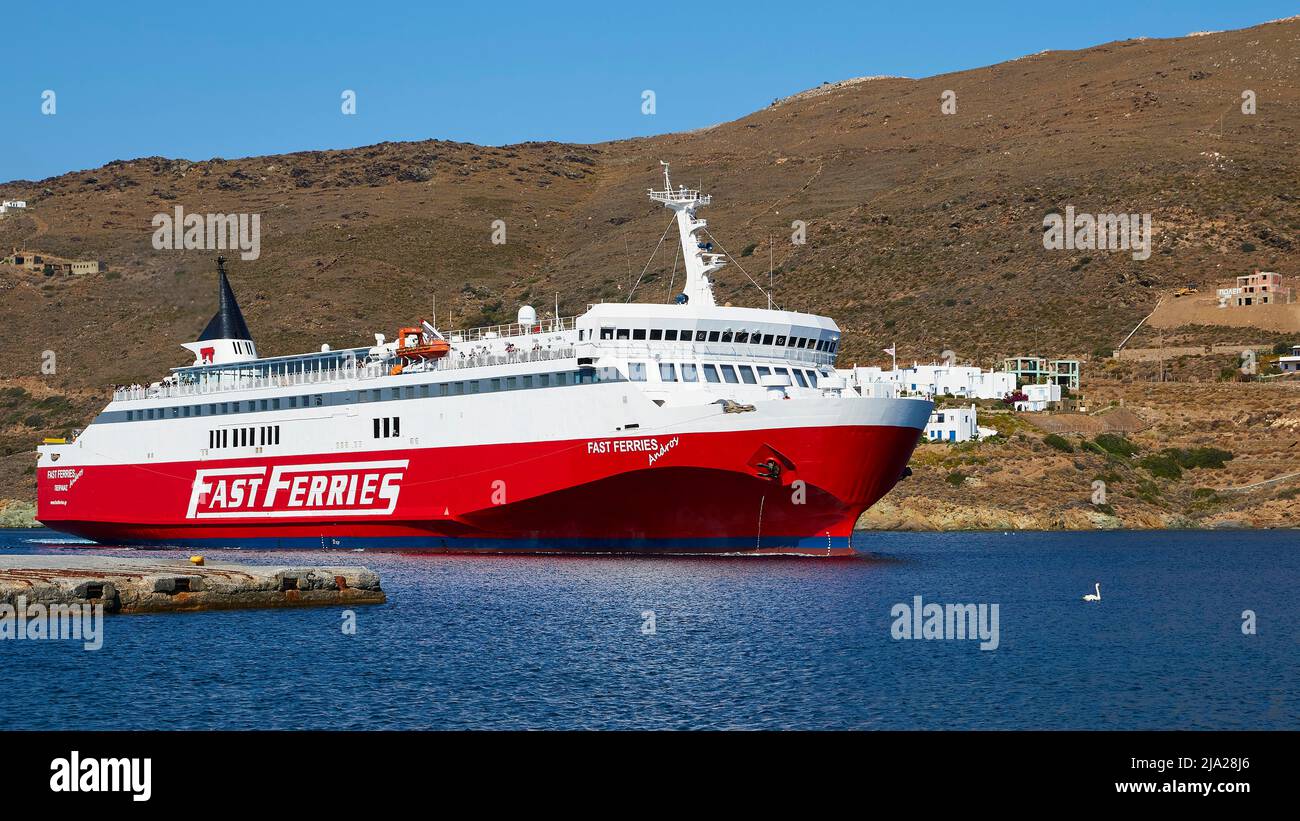 Sky blue, ferry docks, red and white ferry, Fast Ferries, cloudless ...