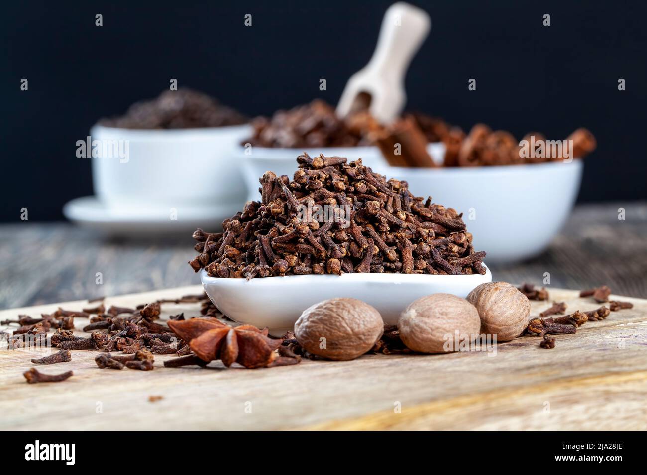 dried aromatic spices of cloves on the table, spices of cloves used for ...