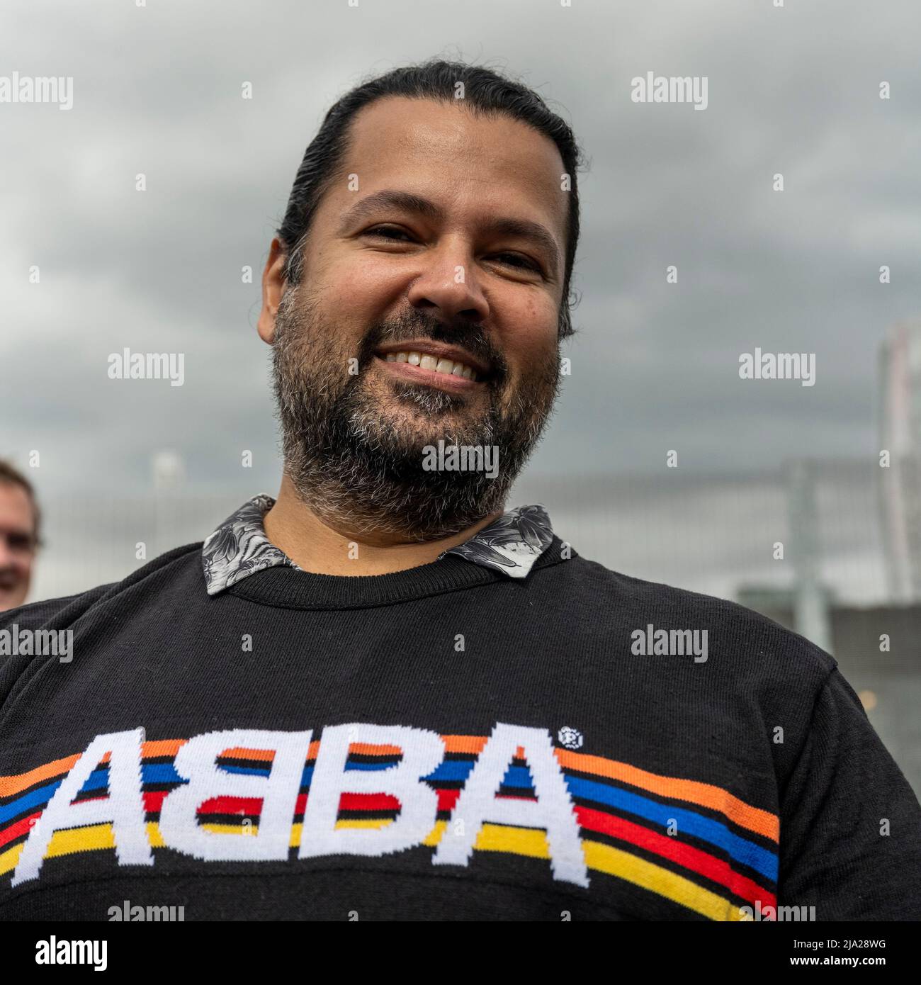 London, UK. 26 May 2022. A fan lines up to attend the ABBA Voyage ...