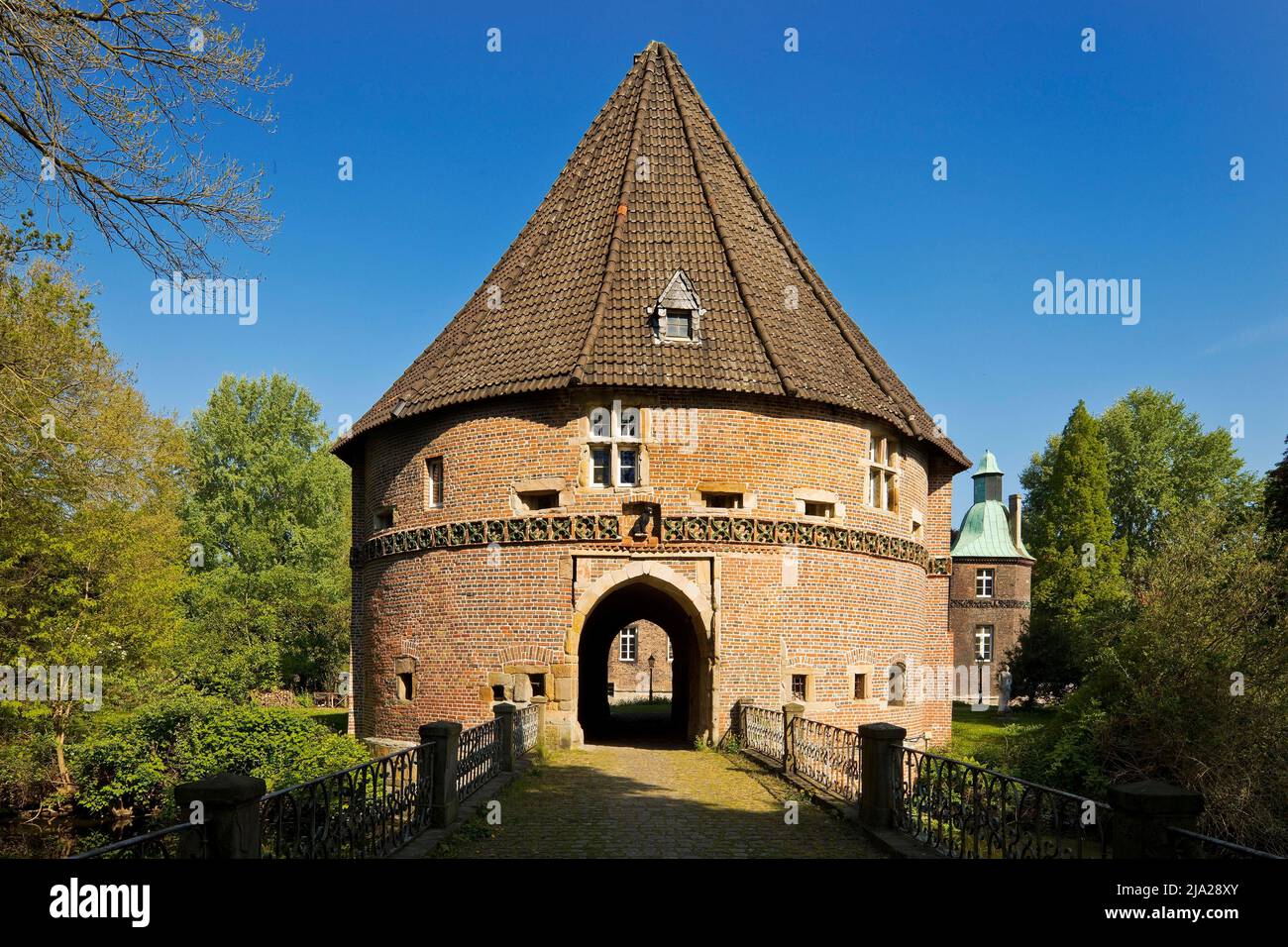 Castle bridge and gatehouse, Bladenhorst Castle, Castrop-Rauxel, Ruhr ...
