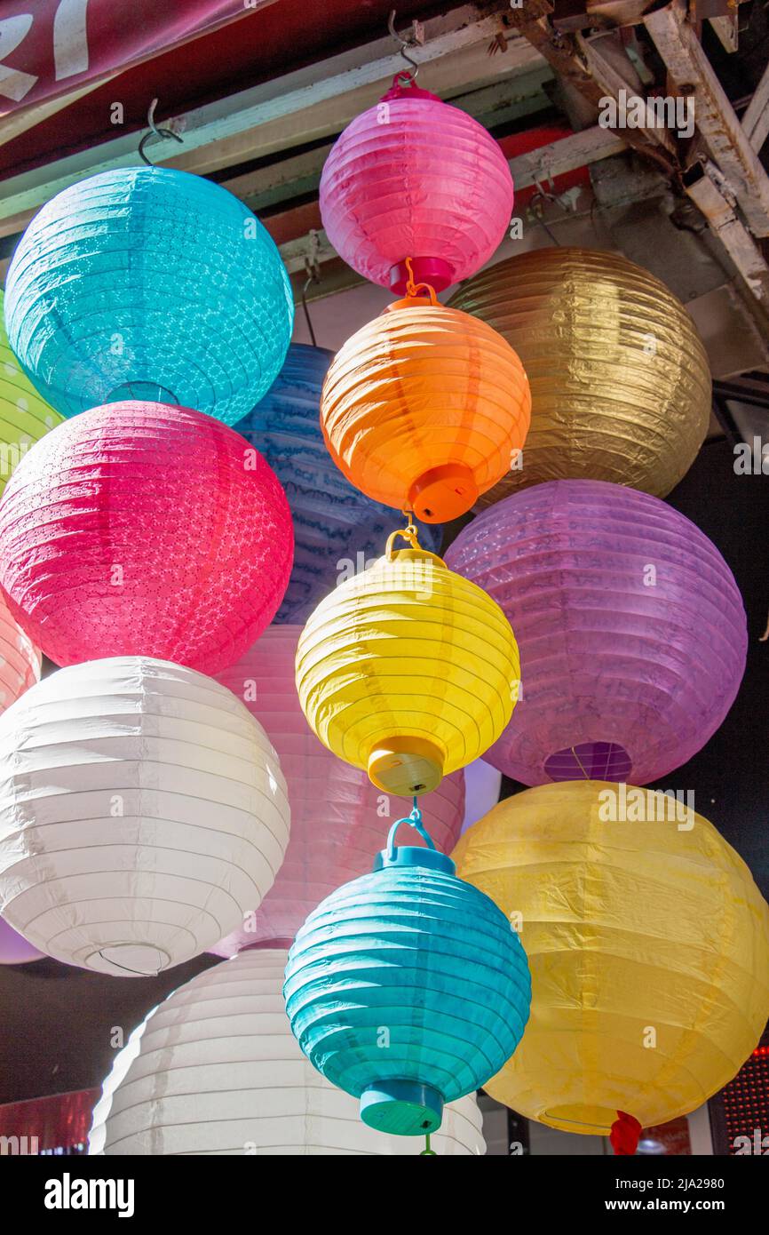 Colorful paper lantern outdoor in the marketplace Stock Photo - Alamy