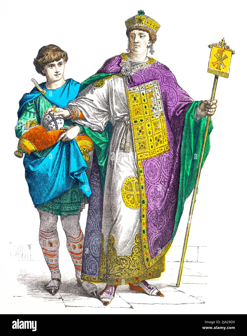 Muenchener Bilderbogen, Kostueme, Byzantiner, Edelknabe (li), Kaiser ...