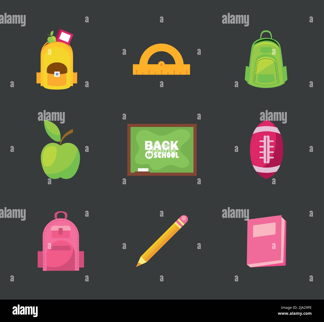 nine school supplies icons Stock Vector Image & Art - Alamy