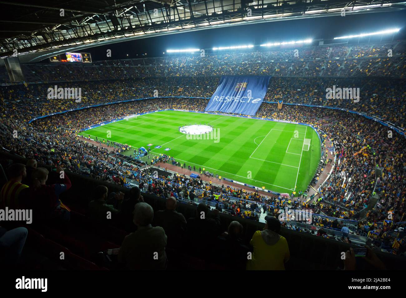 Football field and audience at stadium Nou Camp, Barcelona Stock Photo ...