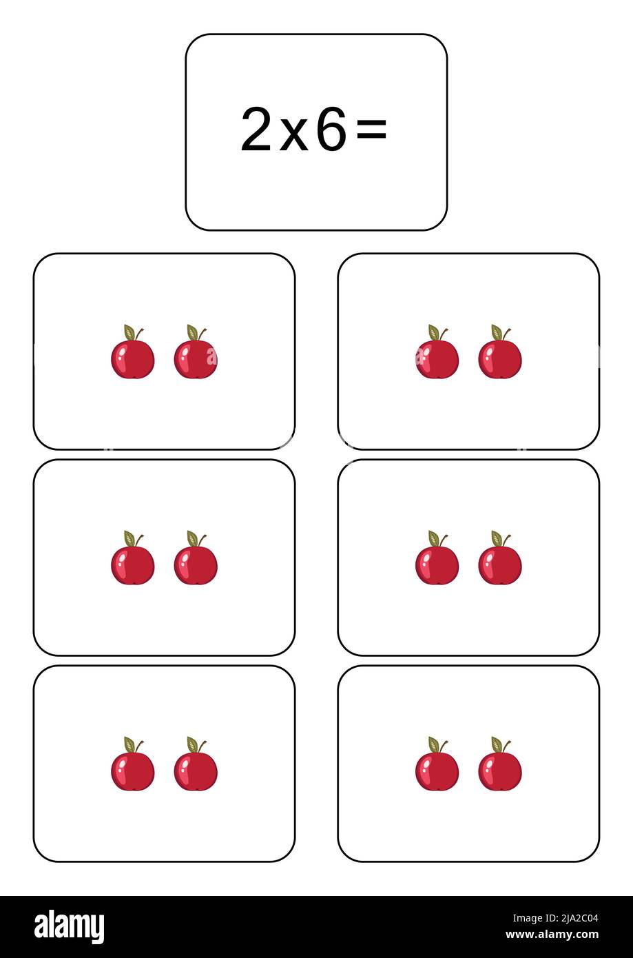 Multiplication table of 2. Maths card with an example, drawing ...