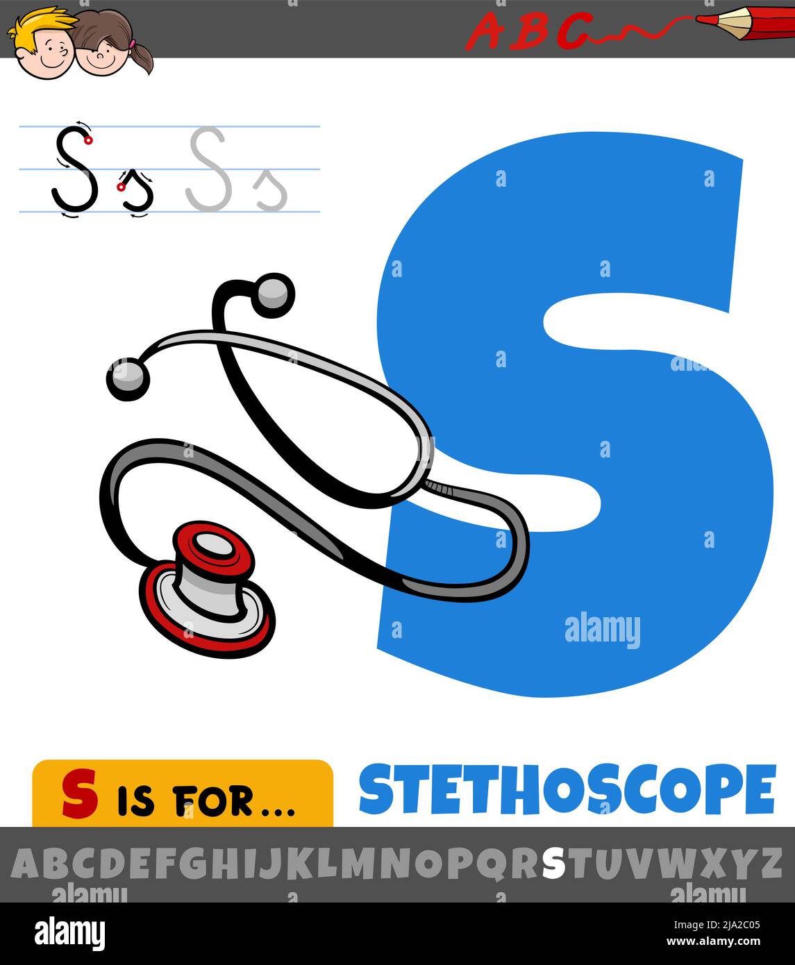 Educational cartoon illustration of letter S from alphabet with ...