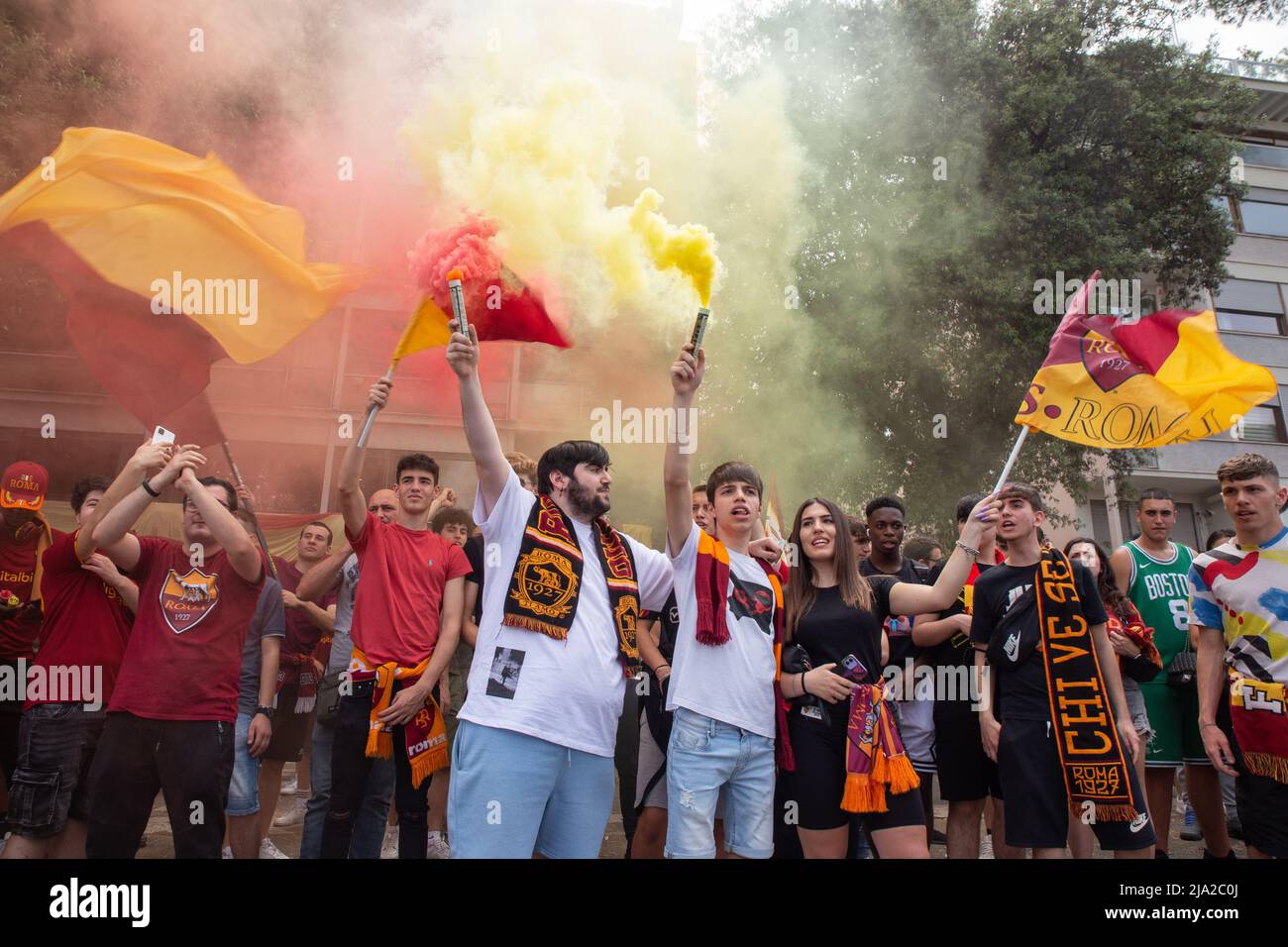 Rome, Italy. 26th May, 2022. AS Roma fans celebrate AS Roma's ...