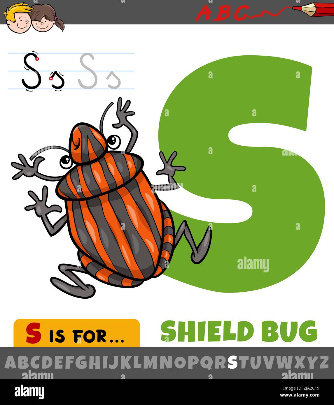 Educational cartoon illustration of letter S from alphabet with shield ...