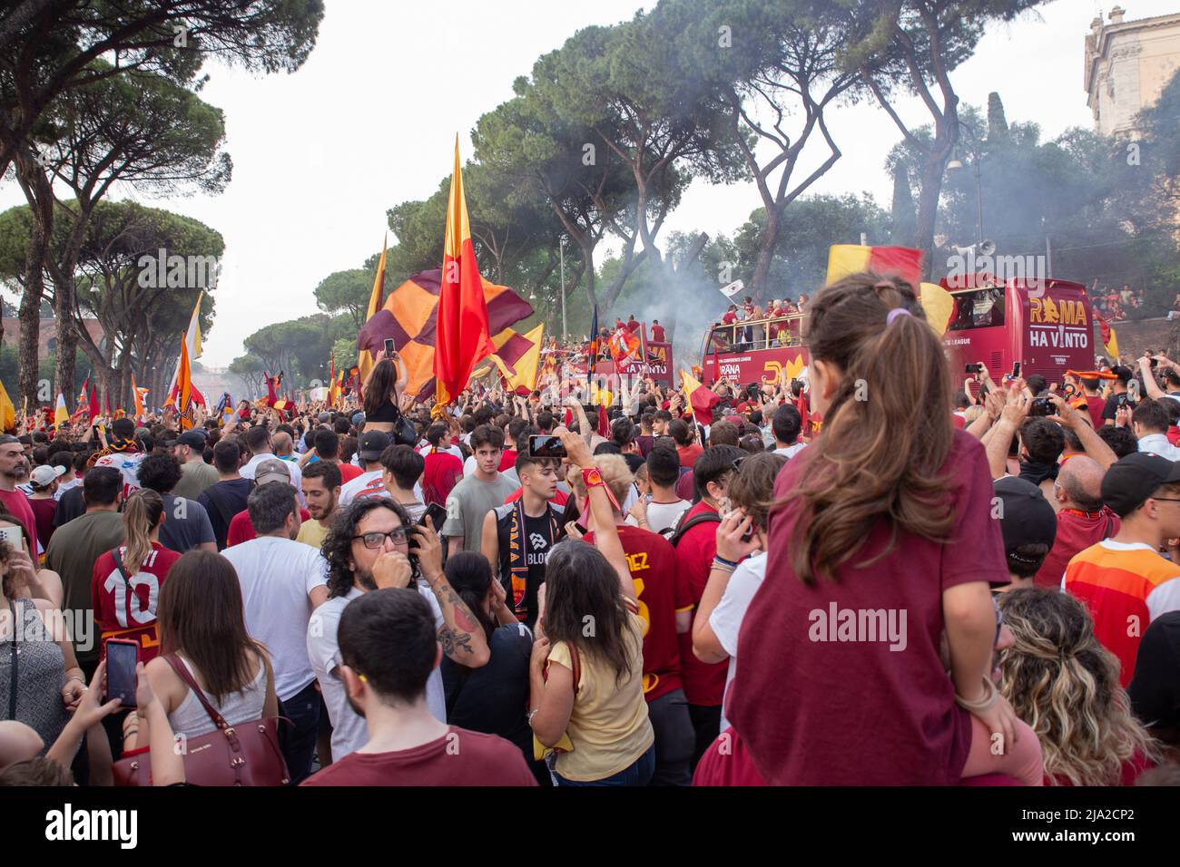 Rome, Italy. 26th May, 2022. AS Roma fans celebrate AS Roma's ...