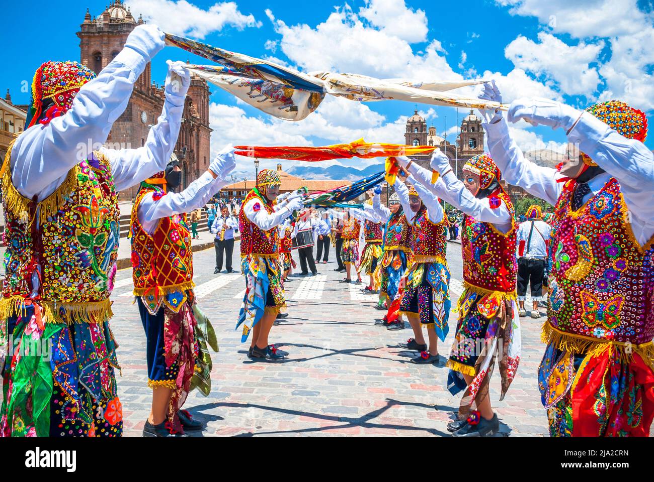 Cusco Peru - People dancing in festivities with traditional dress and ...