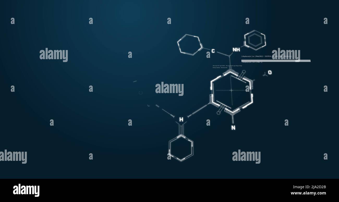 Image of chemical formula structures moving on blue background Stock ...